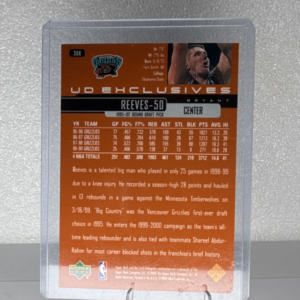 Upper Deck Bryant Reeves #308 Grizzlies UD Exclusives Serial /100 Card ...