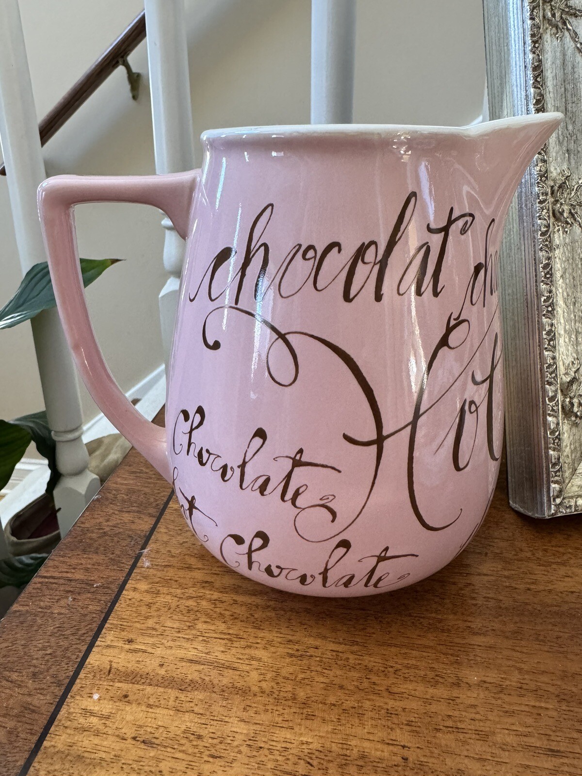 Rosanna Pink Hot Chocolate Pitcher w/ Brown Script Writing Holds 30 Oz ...