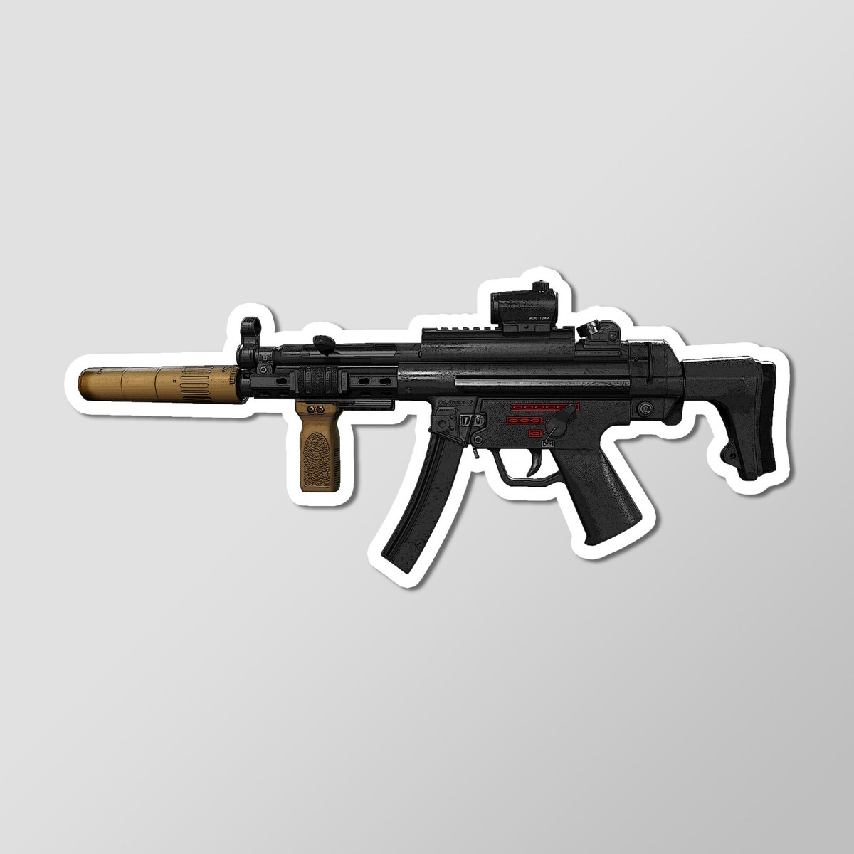 Mp5 Sub Machine Gun MP5 9mm Submachine Gun Laptop Sticker Vinyl 3.5"