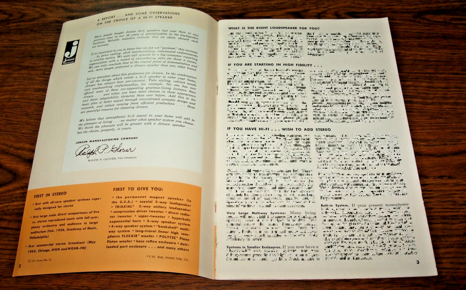 1961 Jensen High Fidelity Loudspeakers Stereo Catalog 165-G | eBay