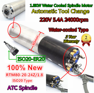 1.8KW 220V ATC Water Spindle Motor Automatic Tool Change ISO20 ER20 ...