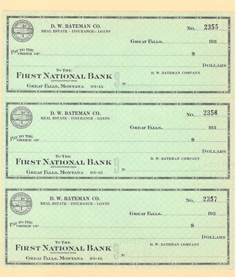 193_ D W BATEMAN CO FIRST NATIONAL BANK GREAT FALLS MONTANA UNCUT SHEET ...