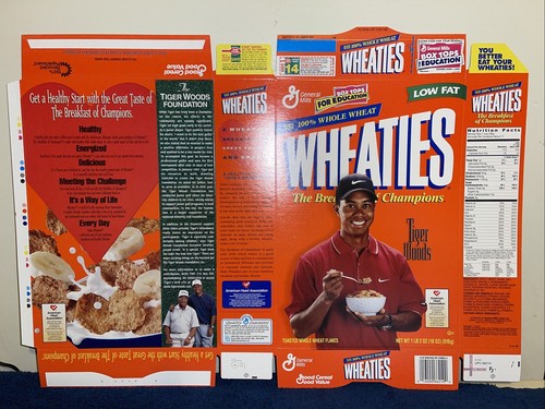 RARE TIGER WOOD 1998 WHEATIES BOX FACTORY FLAT | eBay