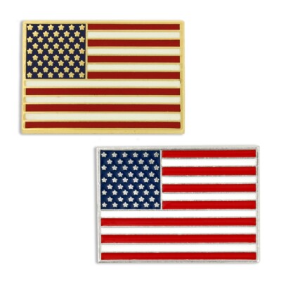 PinMart's 2 Pack Made in the USA Rectangle American Flag Enamel Lapel ...