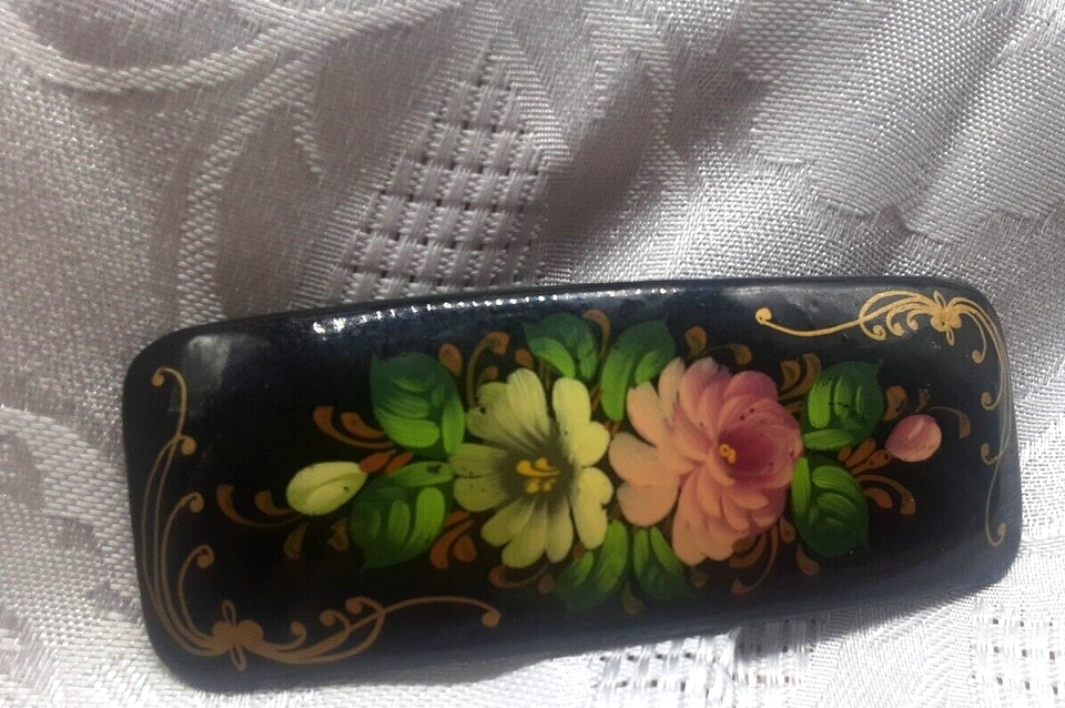 Lovely! Vintage Russian Wooden Hand painted Hair Barrette. Floral ...