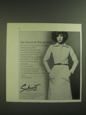 1974 Sakowitz Carillon Dress Ad - Zip into our on-the-go dress | eBay