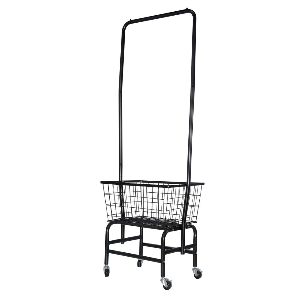 Rolling Heavy Duty Laundry Basket Wheel Cart with Wire Storage Rack ...