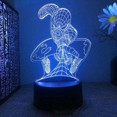 Spiderman 3D Acrylic LED Lamp Cartoon hero illusion USB Table Light ...