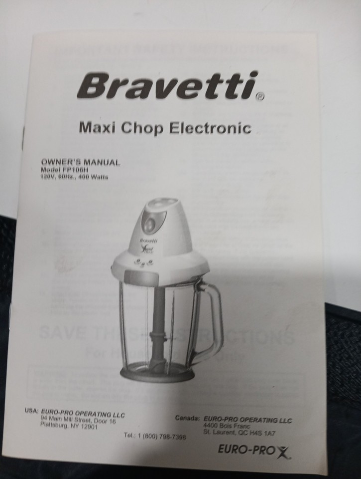 Bravetti Food Processor Glass Pitcher w/ Blades Model FP-106H | eBay