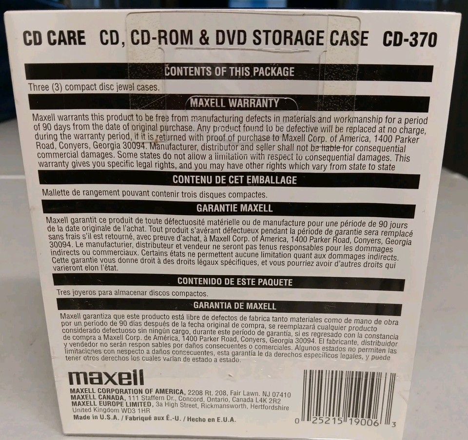 *SEALED* Maxell 3 Pack CD DVD CD-R Jewel Storage Compact Disc Cases New ...
