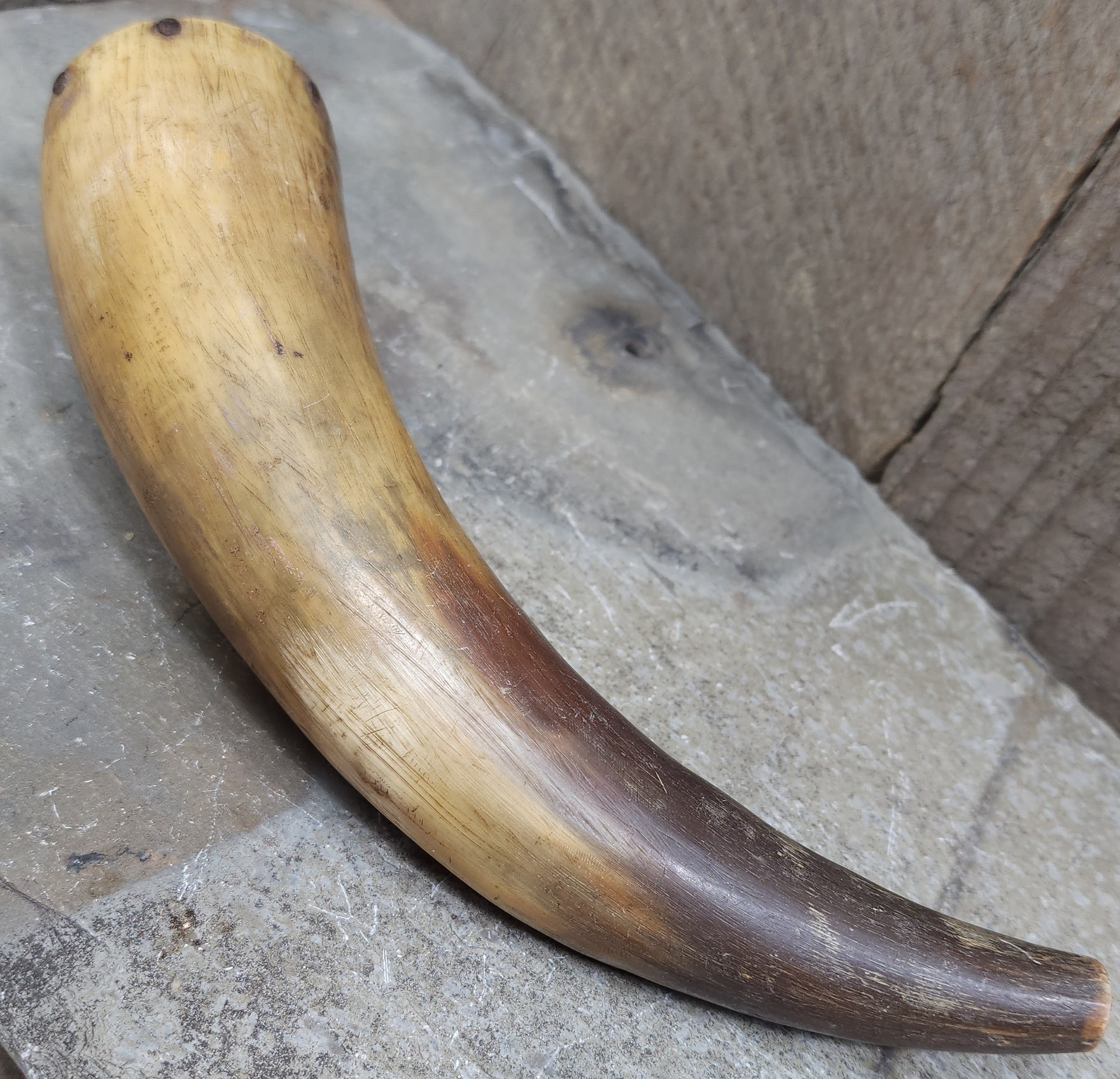 Antique Handmade Real Cow Bull Powder Horn Flask Gunpowder Holder ...