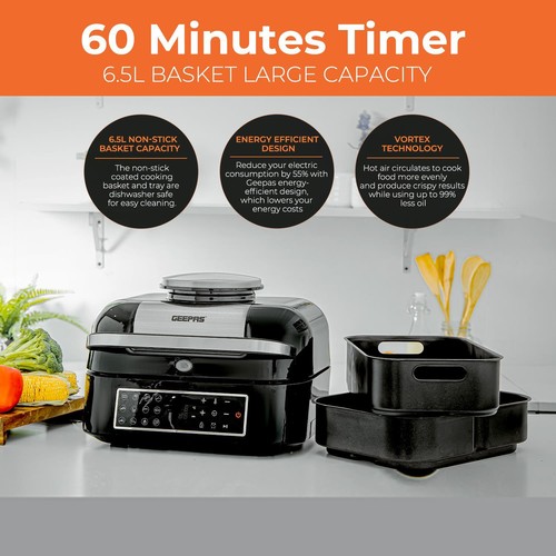 Air Fryer Grill Vortex Rapid Healthy Cooker 6.5L Touchscreen Smart ...