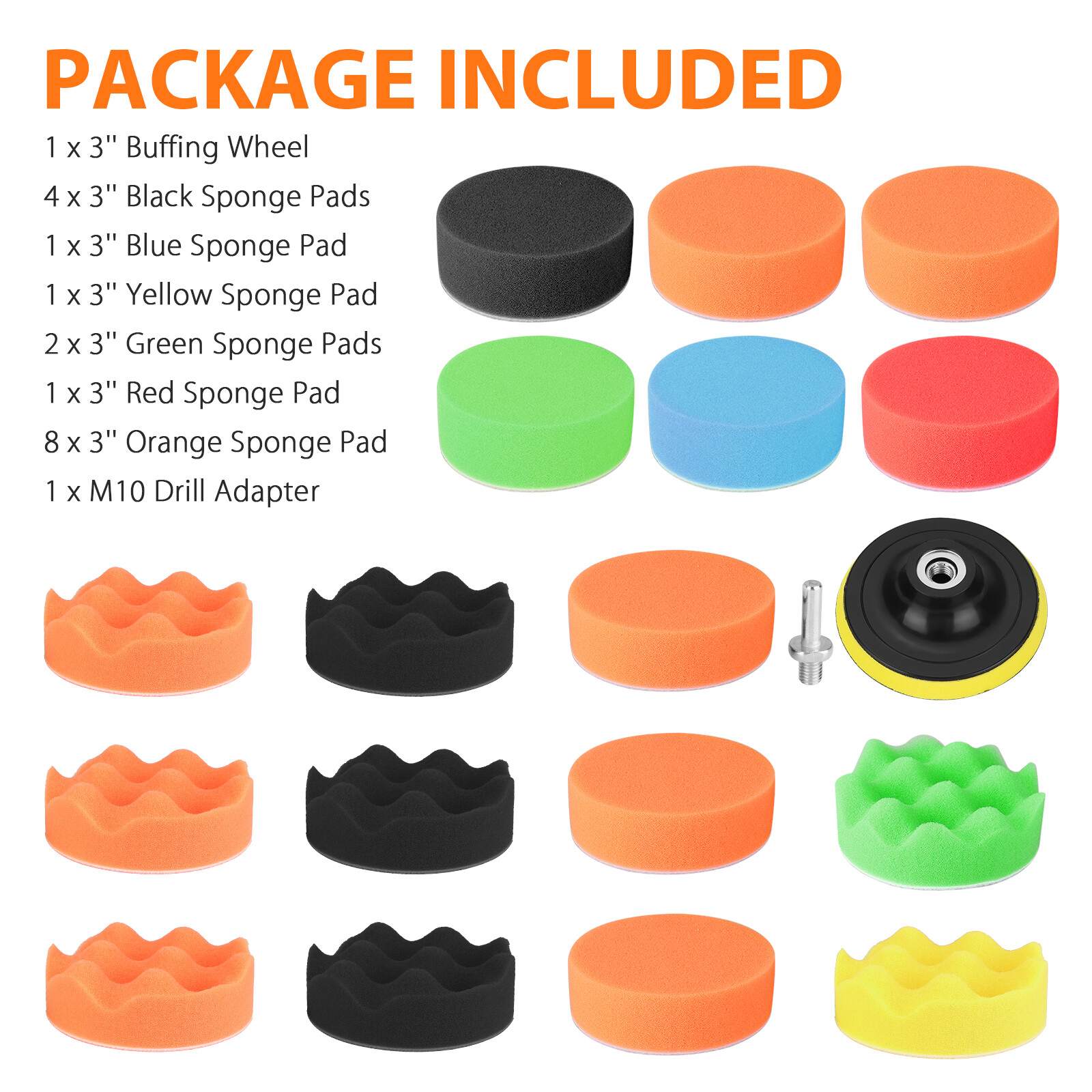19Pcs 3" Inch Polishing Pads Sponge Woolen Waxing Buffing Pad Kits ...
