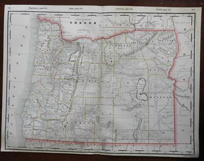 Oregon State Map Astoria Salem Portland Columbia River Eugene City 1888 ...