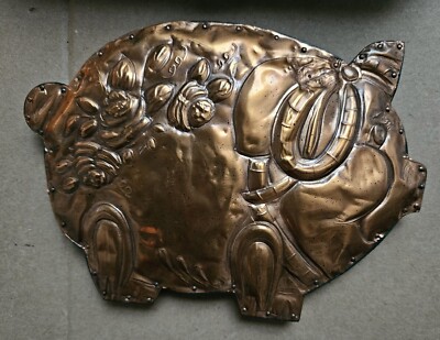Vintage Copper Pig Shaped Wall Art Metal Sculpture On Wood | eBay