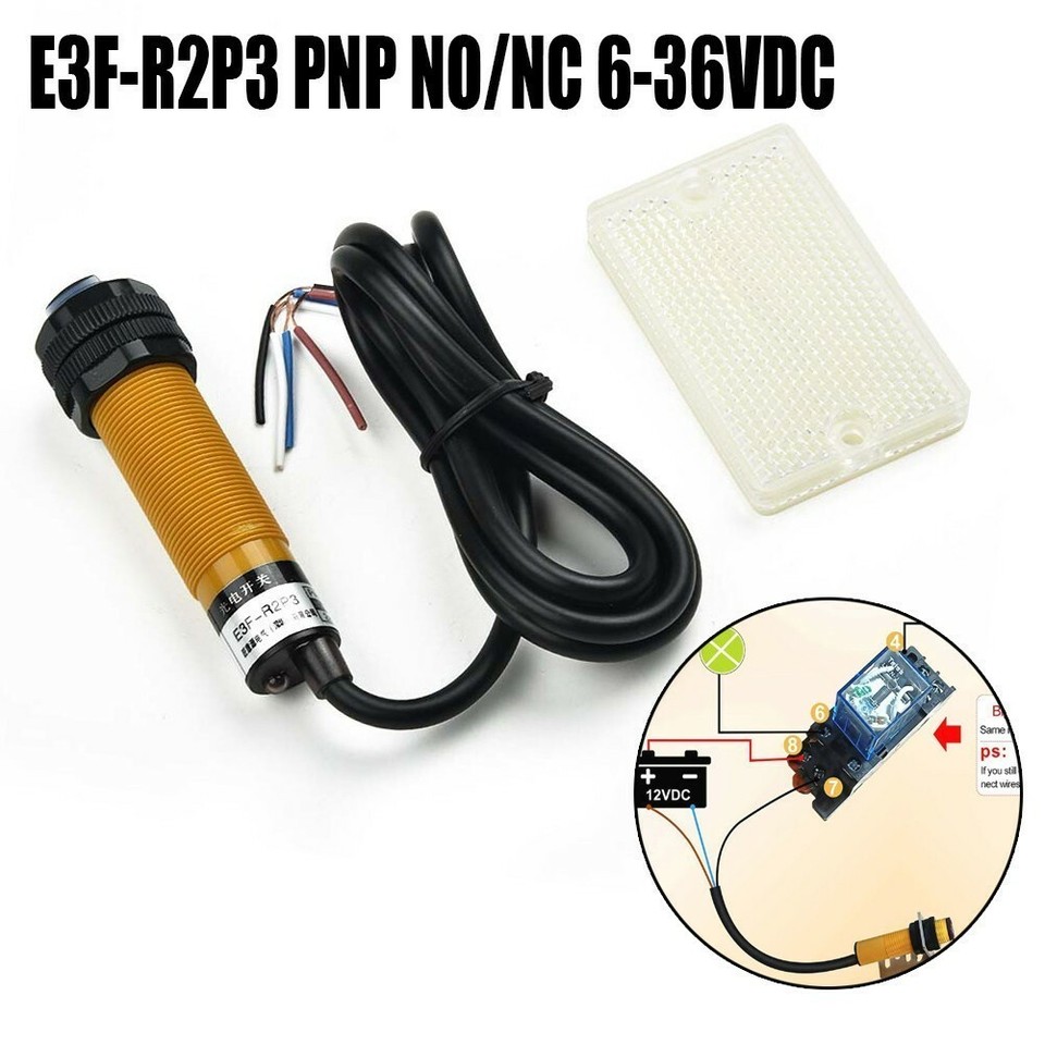 E3F-R2P3 Reflective Photoelectric Switch Sensor PNP NO / NC 6-36V DC ...