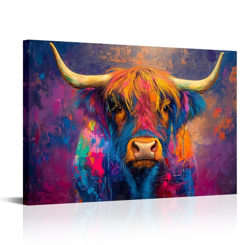 Highland Cow Wall Art Large Colorful Cow Paintings Western Canvas ...