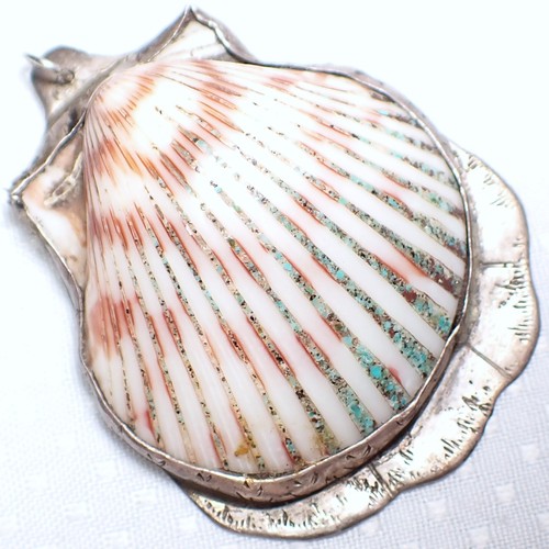OLD Southwestern Sterling Silver & Shell Pendant INLAID TURQUOISE ...