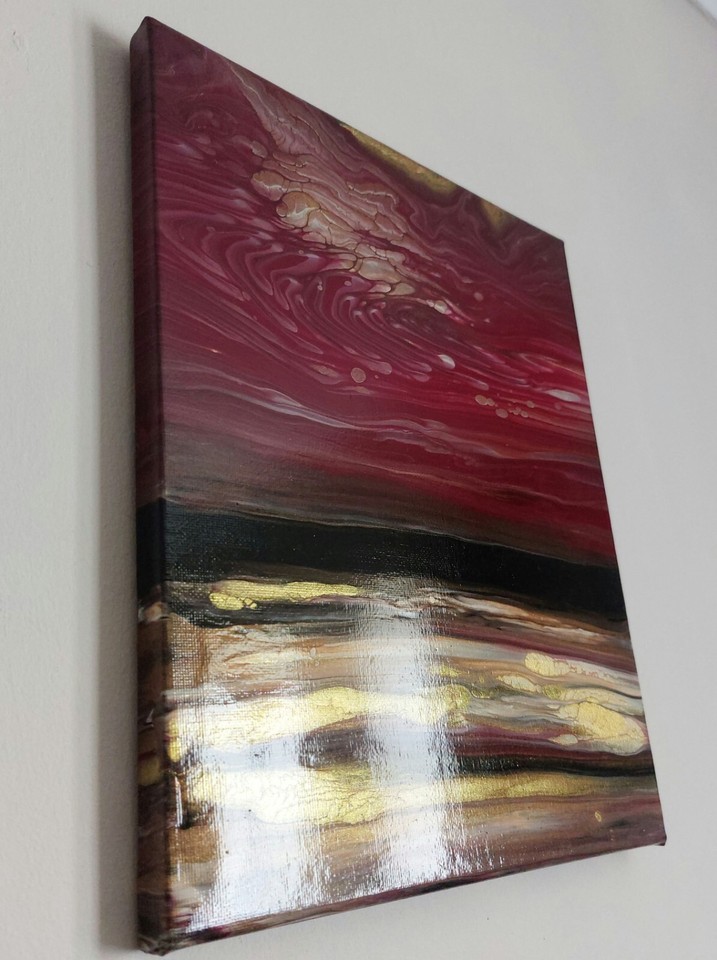 Original Acrylic Pour Painting, Fluid Wall Art Canvas, Red Gold Black ...