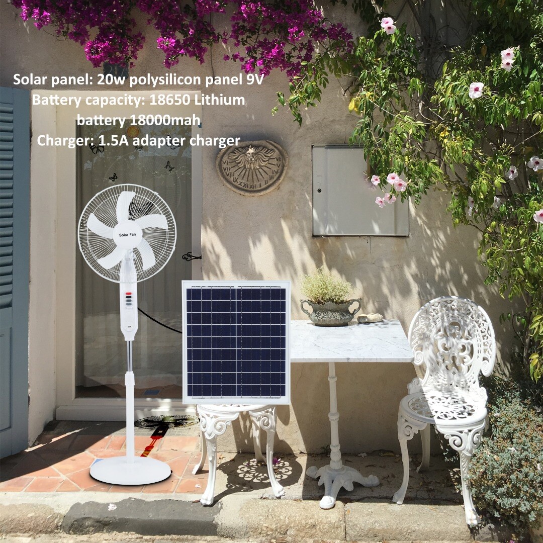 Rechargeable fan 16” Solar Panel, USB, Lamp, 18000 mAH Battery, Stand ...