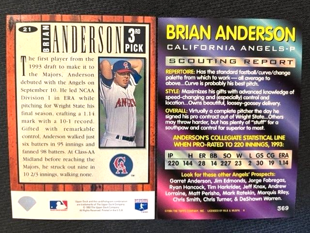 Brian Anderson '94 Upper Deck CC Rookie Class & '94 Bowman Foil ...