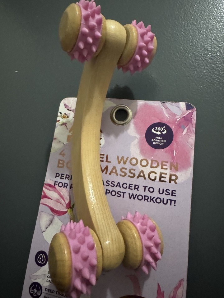 4 Ball Wooden Hand Held Roller Massager Wheel to Improve Circulation ...