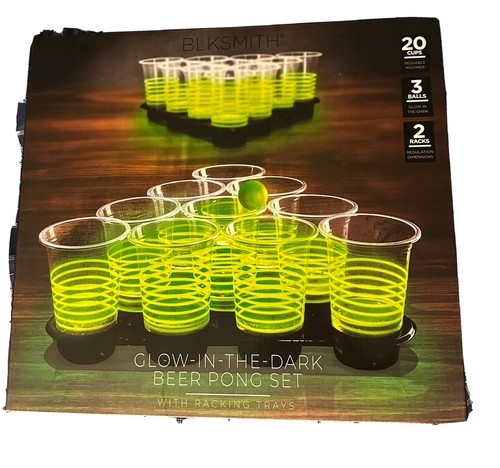 Beer Pong Set Glow-In-The-Dark (With Racking Trays) 20 Cups 3 Balls 2 ...