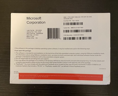 5 pieces Microsoft Windows 11 Pro Professional 64 Bit Operating System ...