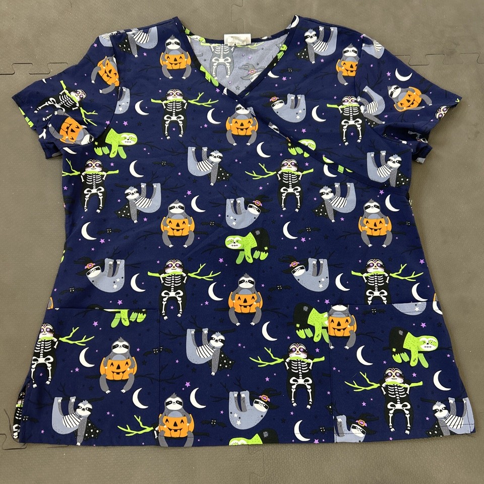Lots of 3 XL Halloween Scrub Tops Disney Villains Maleficent Sloths ...