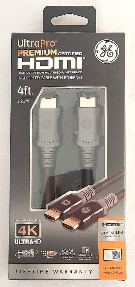 GE 4K UHD 4ft Ultra Pro Premium Certified HDMI High-Speed Cable With ...