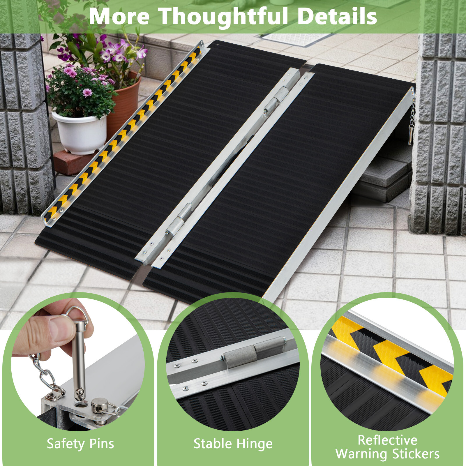 Wheelchair Ramp 3FT w/ Transition Plate & Non-slip Surface Warning ...