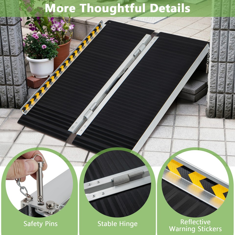 Wheelchair Ramp 3FT w/ Transition Plate & Non-slip Surface Warning ...