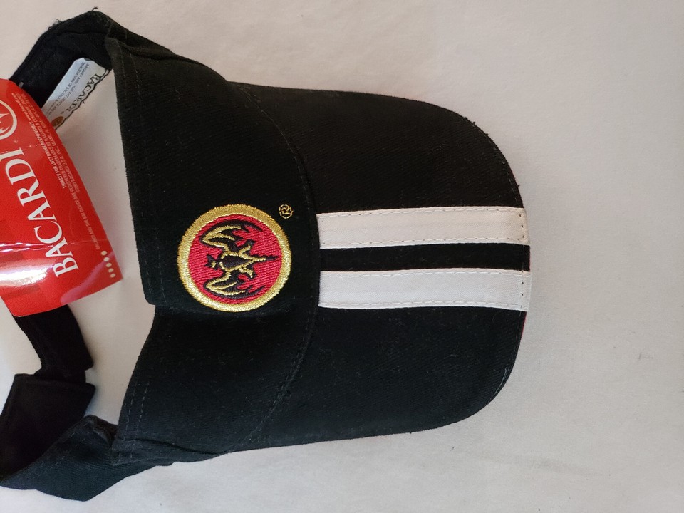 Bacardi Rum Alcohol Black Sun Visor Cap Adjustable Hat Bat Logo NWT | eBay