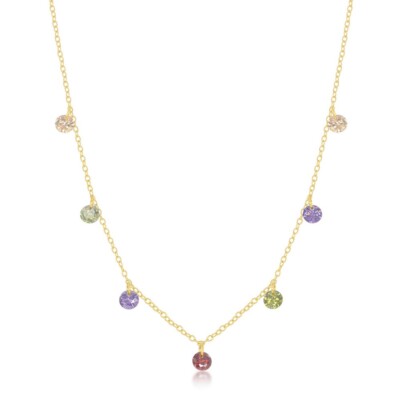 Sterling Silver Dangling Rainbow CZ Necklace - Gold Plated | eBay