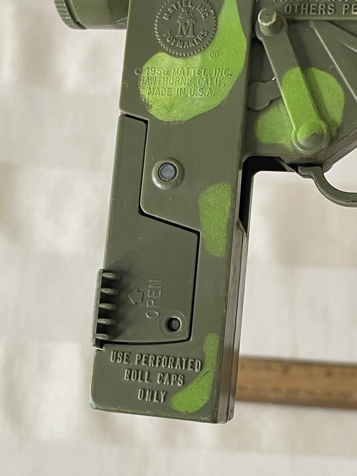VTG Mattel 1956 - GUERRILLA BURP Cap TOY Gun - Hand Crank Army Camo ...