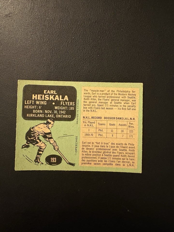 1970 OPC 🇨🇦 SET BREAK #RC EARL HEISKALA EXMT! | eBay