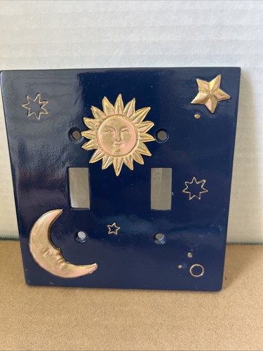 Celestial Double Light Switch Cover. Dark Blue W/Gold Sun Moon Stars | eBay