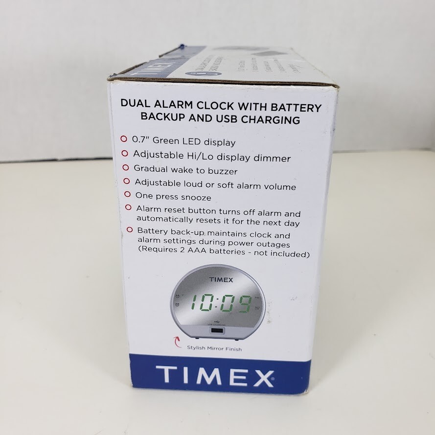 Timex Dual Digital ALARM CLOCK with USB Phone Charger Mirror Finish ...