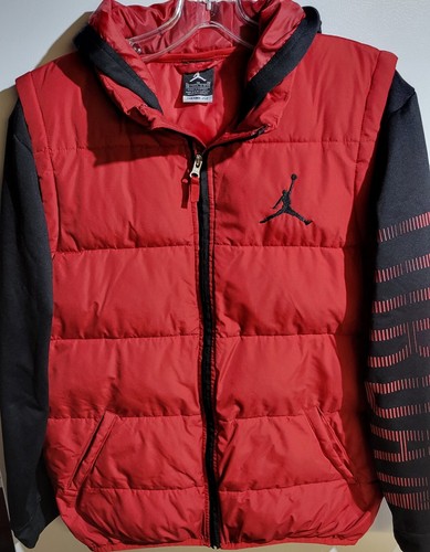Air Jordan Mens Therma Fit Hooded Full Zip Puffer Jacket/Vest Red Black ...