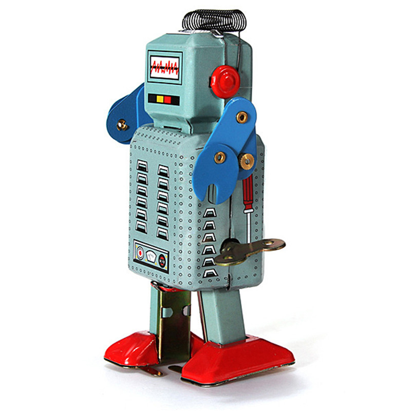 Mechanical Clockwork Wind Up Metal Walking Radar Robot Tin Toy KidY_ro ...