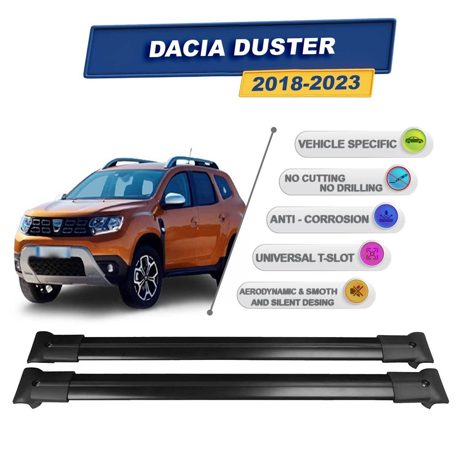 Roof Racks Cross Bars For Dacia Duster 2018-2023 2 Pcs Black | eBay UK