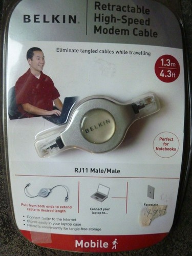 BELKIN-RETRACTABLE high-speed modem cable - 1.3m , RJ11 MALE/MALE | eBay