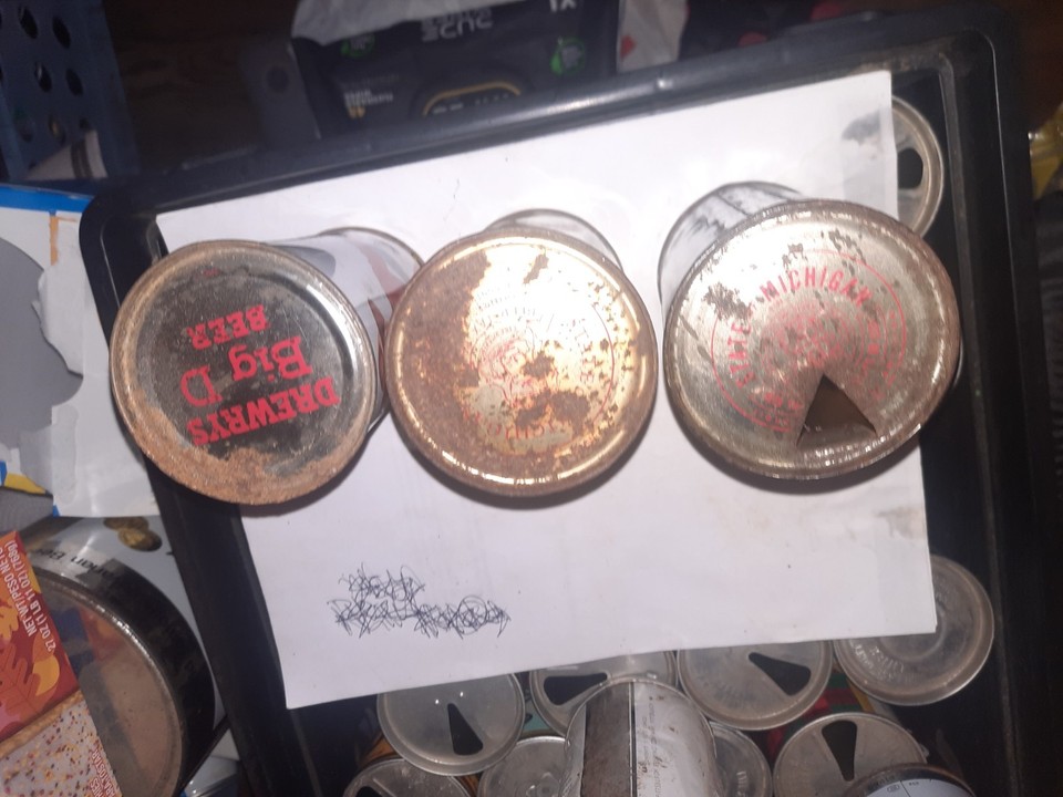3 DREWRYS EXTRA DRY EMPTY OPENED 12 OZ FLAT TOP STRAIGHT STEEL BEER ...