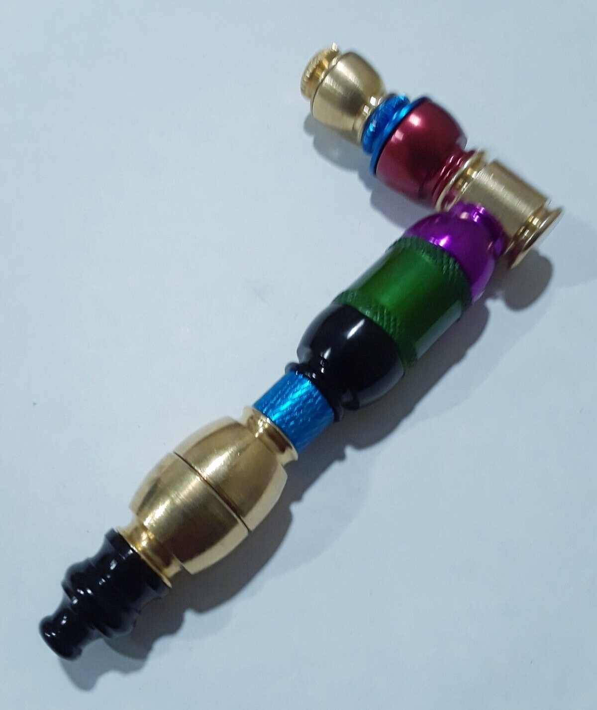 MIXED BRASS AND ANODIZED DOUBLE BOWL TOBACCO SMOKING PIPE CAP & POUCH ...