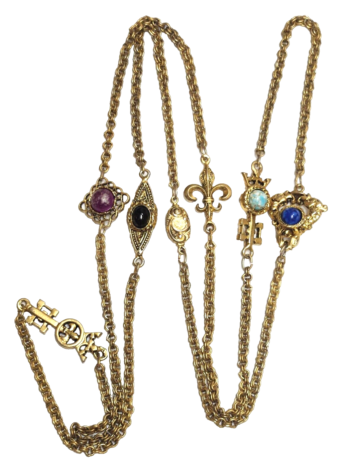 Vintage Unsigned Goldette Fluer de Lis, Faux Gemstone. Key Station ...