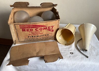 VINTAGE LOT RED COMET FIREMASTER BOX FIRE EXTINGUISHER EMPTY GLASS BULB ...