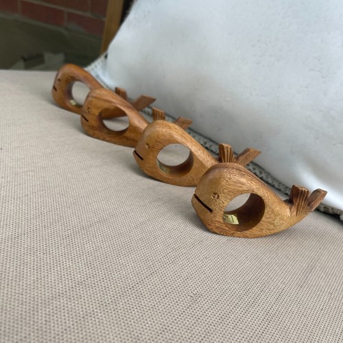 Rare Find Vintage 4 Teak Whale Napkin Rings. These would make any dinner setting | eBay