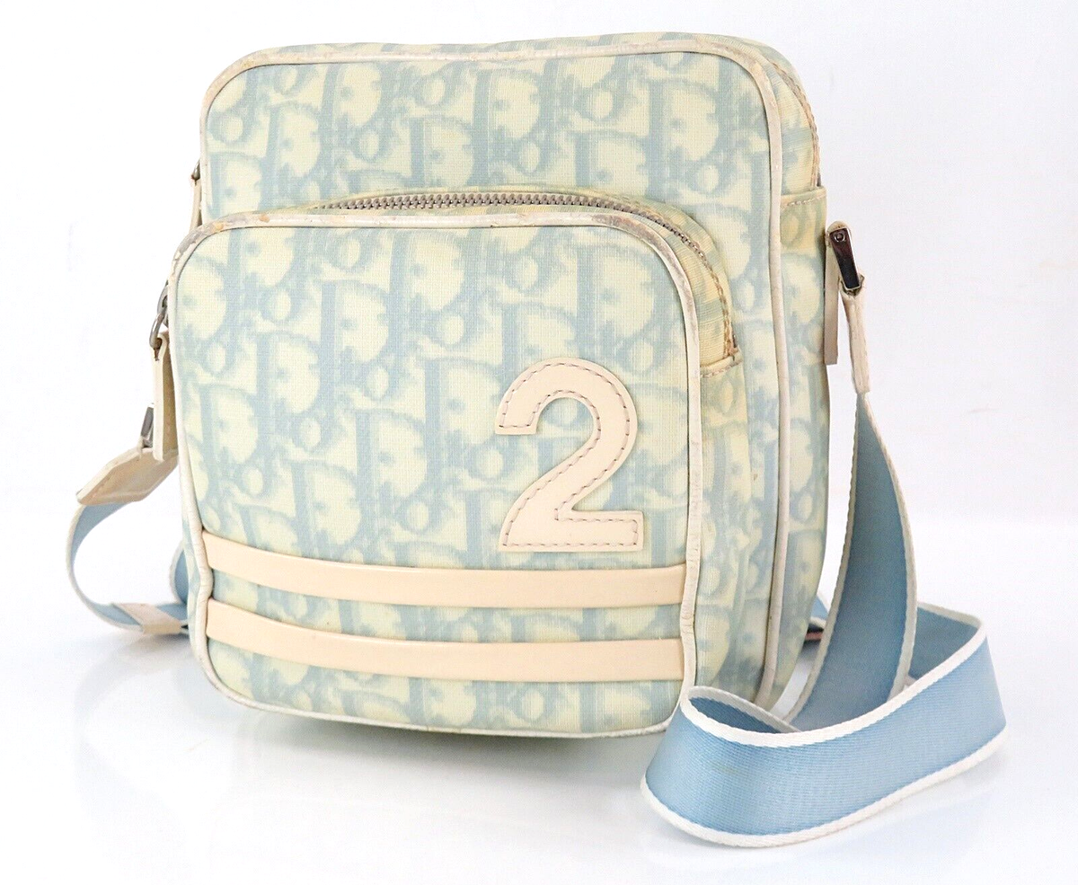 Auth CHRISTIAN DIOR Light Blue Trotter PVC Mini Shoulder Auth CHRISTIAN DIOR Light Blue Trotter PVC Mini Shoulder