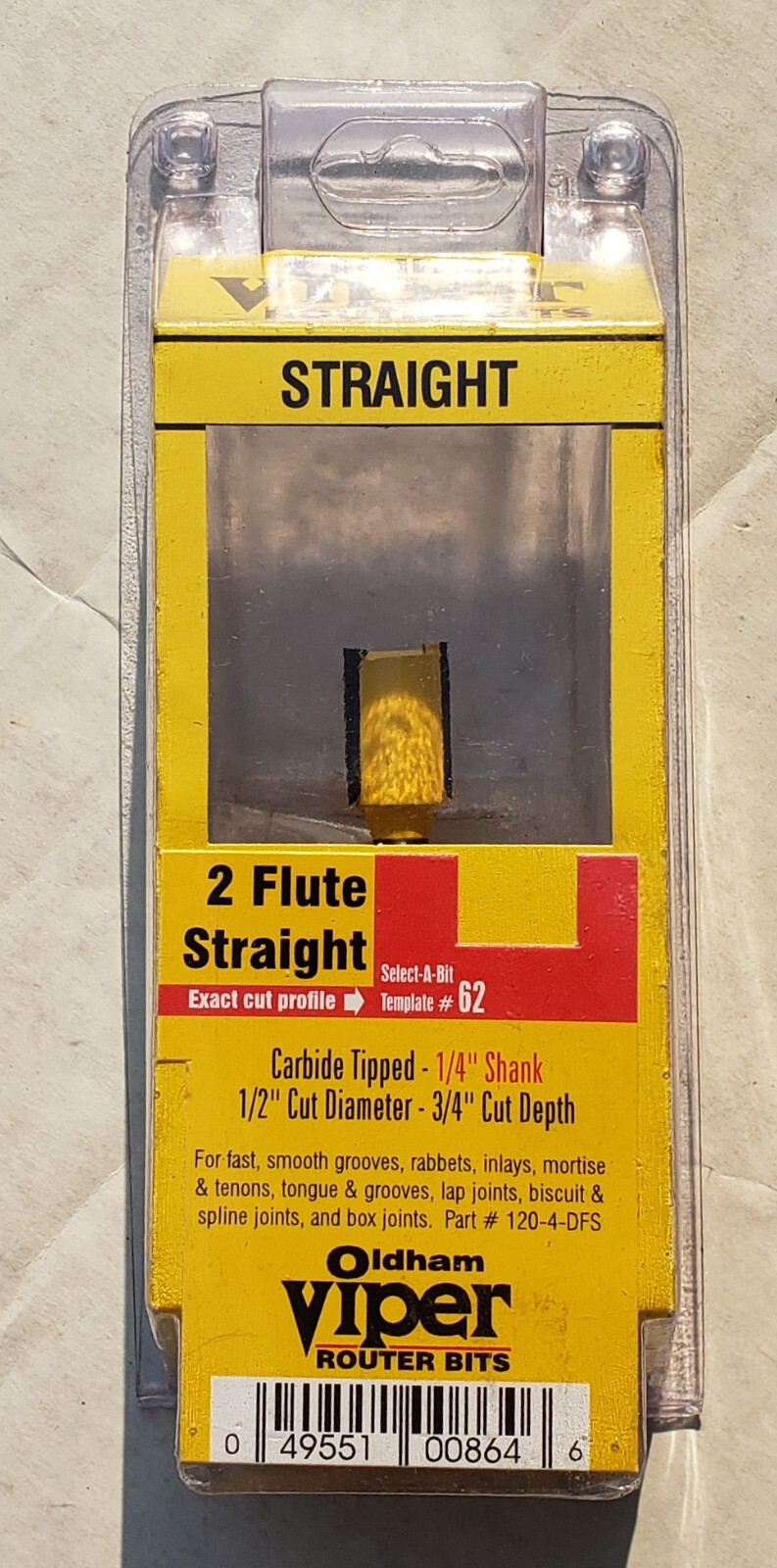 Oldham Viper ROUTER BIT #62 2 Flute Straight 1/2 Diameter 3/4 Depth ...