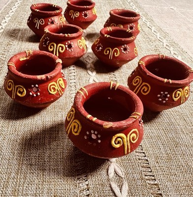 Handmade Unglazed Natural Clay Pot candles/ clay pot/kalash. Used Set ...